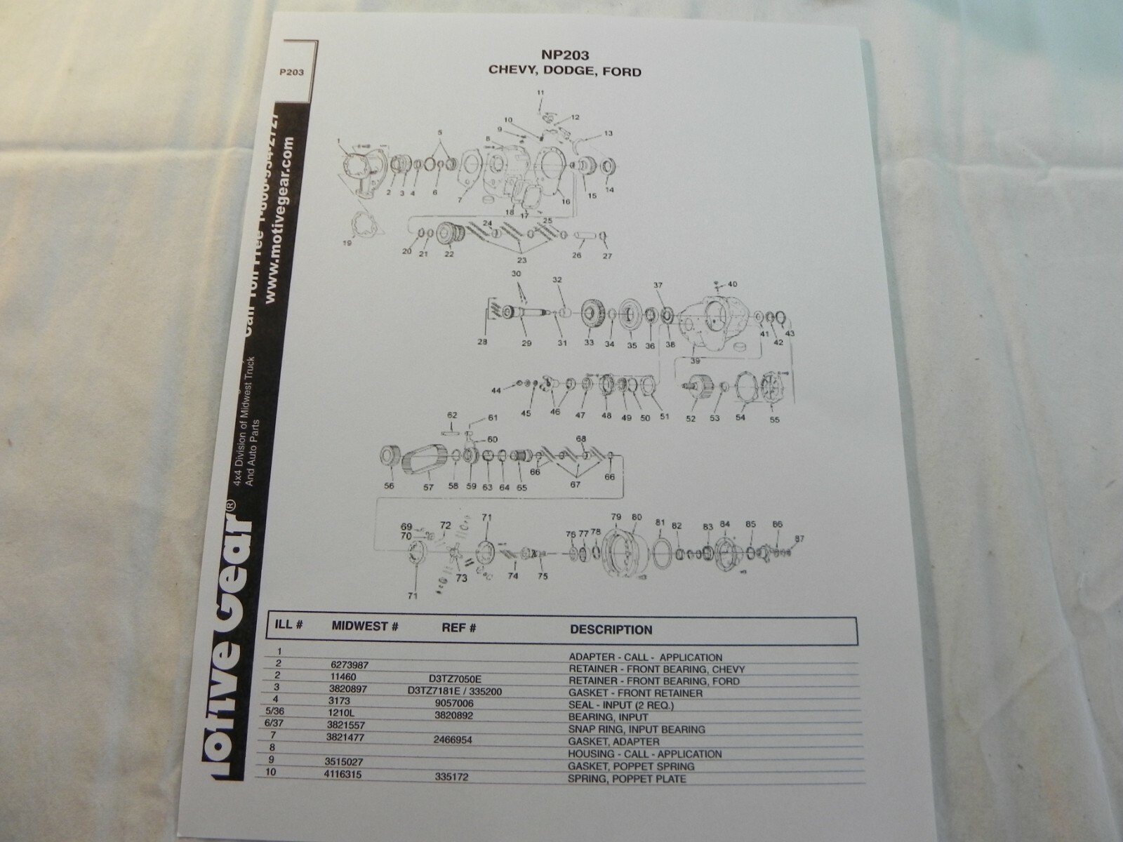 NP203 Main Shaft 3821352 Transfer Case Diagram #29 CHEVY, DODGE, FORD ...
