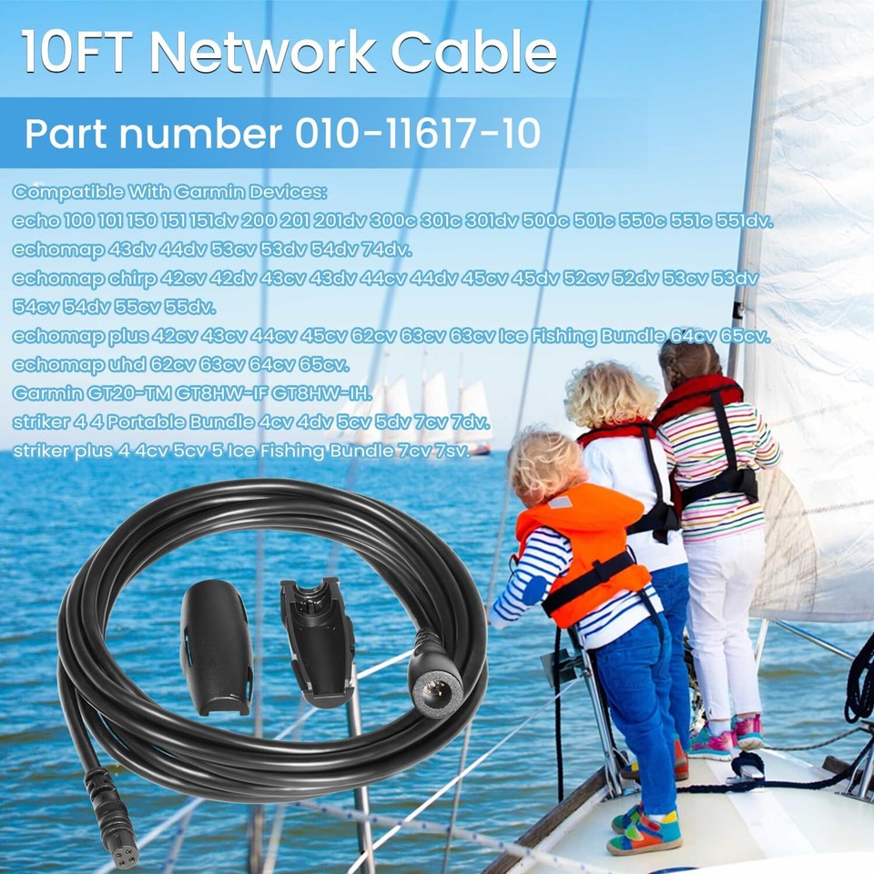 010-11617-10 Cable fits for Garmin Echo 4-Pin 10' Transducer Extension ...