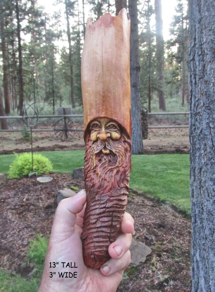 Wood Spirit Carving Forest Face Knot Head Sculpture Log Home Cabin ...