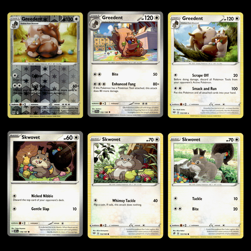 6x Lot Greedent Skwovet Pokemon Cards Collection Set Deck Building TCG ...