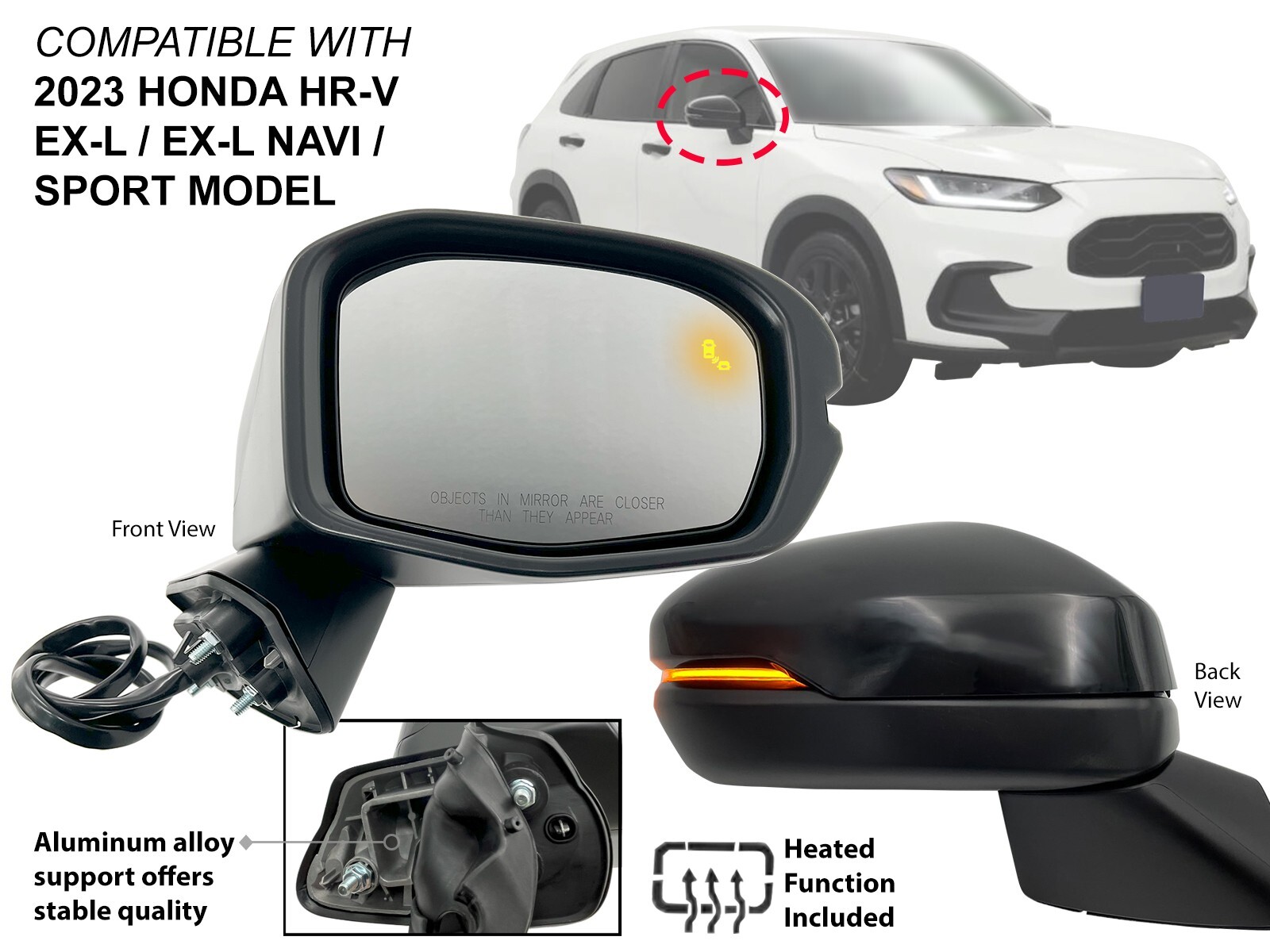 For 2023 HONDA HR-V Side Mirror with BSD Turn Signal Light Heated ...