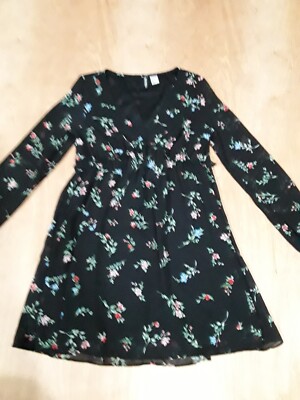 Women's Divided Black Floral Long Sleeve Lined Short Dress Size XXS | eBay