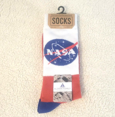 1 Pair NASA Red White Blue Crew Socks Size 6-12 Stars Logo Aldrin Family Fndn | eBay