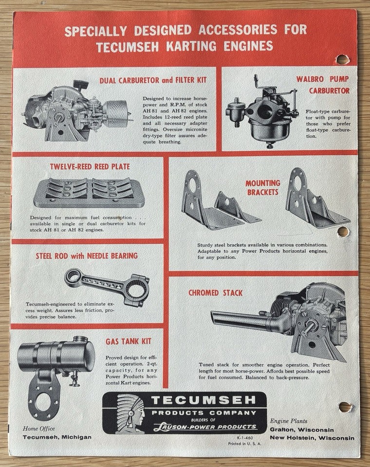 Vtg 1960 Tecumseh Karting Engines & Accessories Brochures Lauson Power ...