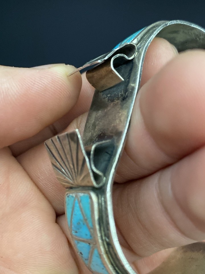 Fred Weekoty Native American Sterling Zuni Turquoise Inlay Watch Cuff ...