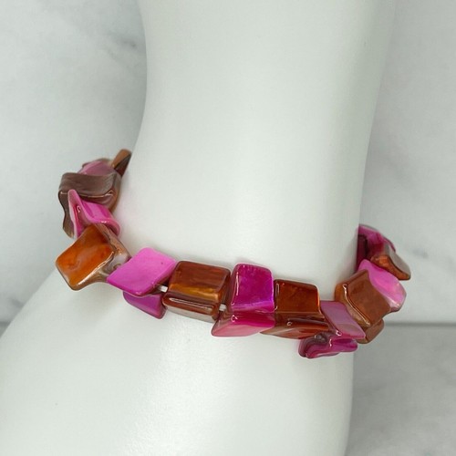 Pink and Orange Seashell Shell Beaded Stretch Bracelet | eBay