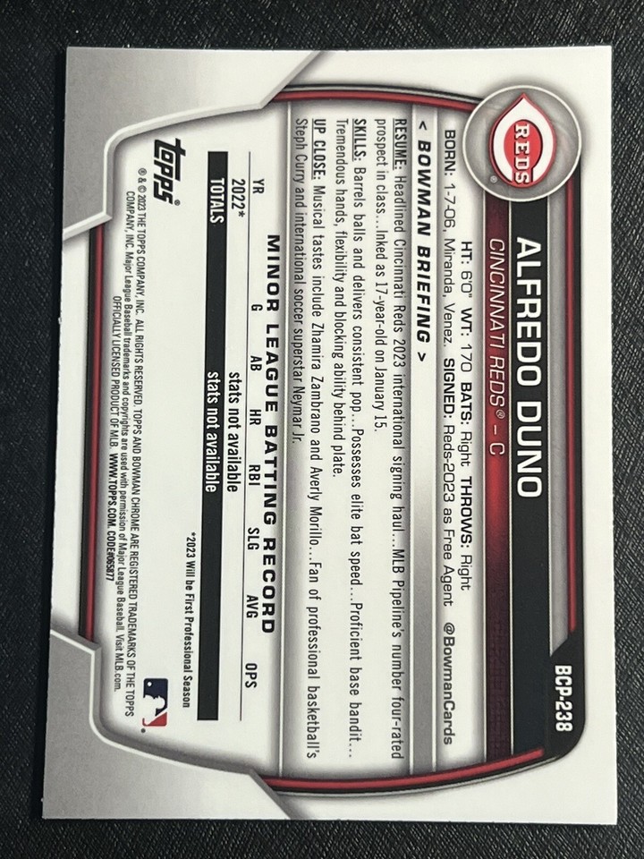 2023 1st Bowman Chrome ~ Alfredo Duno ~ #BCP-238 ~ Cincinnati Reds | eBay