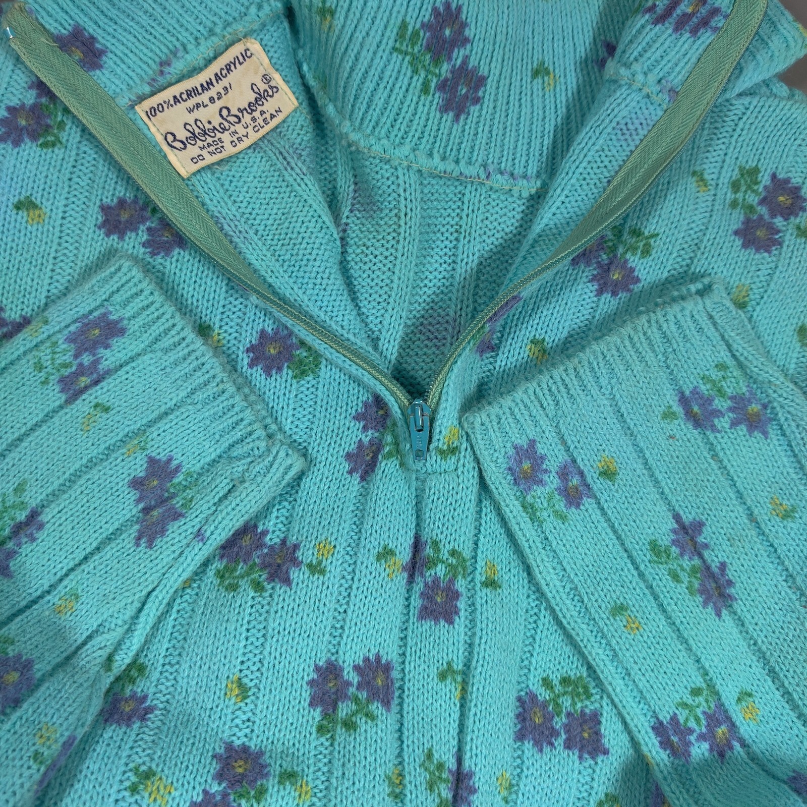Vintage 50's Bobbie Brooks 1/4 Zip Floral Sweater Mad… - Gem