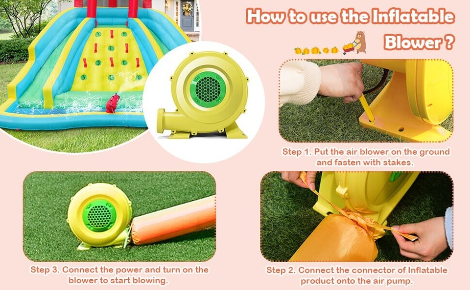 735 W Air Blower Pump Fan 1.0HP Portable Inflatable Bounce House Bouncy ...