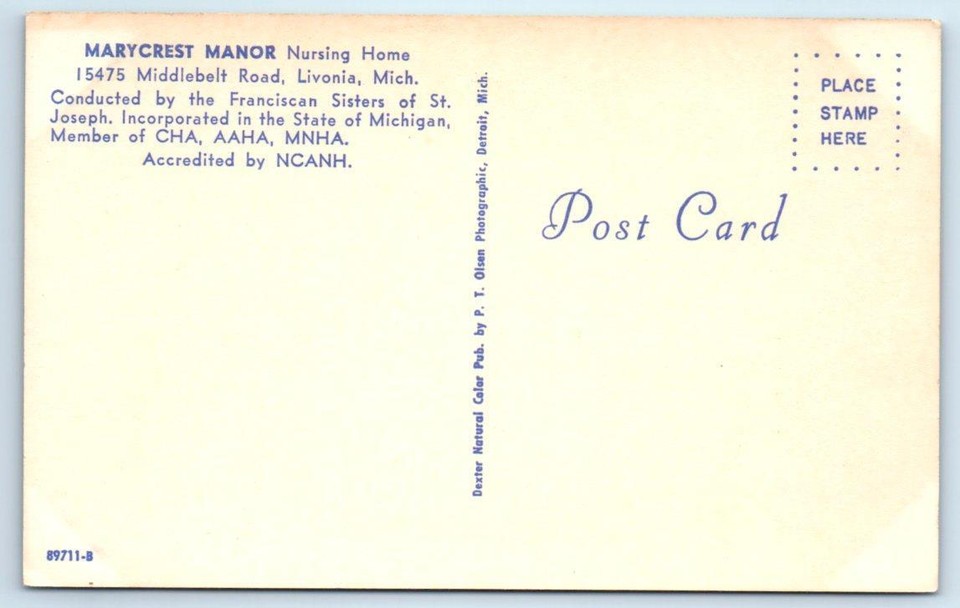 LIVONIA, Michigan MI ~ Chapel MARYCREST MANOR Nursing Home c1960s ...
