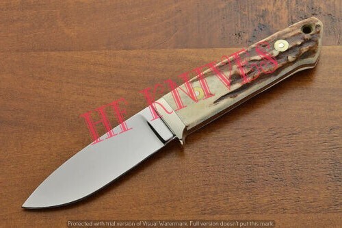 HF KNIVES CUSTOM HANDMADE 440C STEEL LOVELESS STYLE STAG HANDLE HUNTING ...