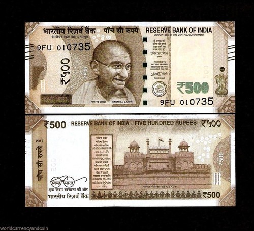 India 500 Rupee P-114 2017 UNC Gandhi Urjit Patel Sign Red Fort Delhi ...