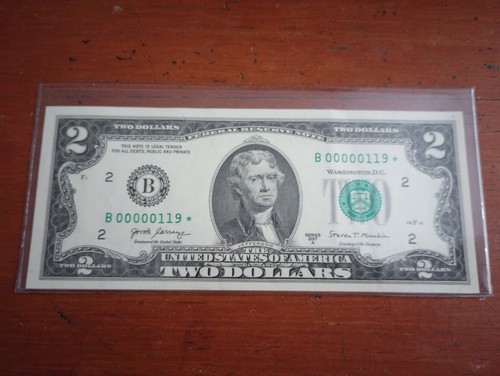 2017A 2 dollar bill star note ultra low serial# B00000119* Uncirculated ...