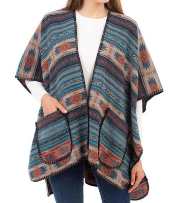 Aztec Pattern Poncho w/Pockets Western New | eBay