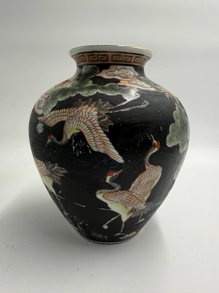 Vintage Macau Japanese Style Crane Planter Vase Black Noir Floral ...