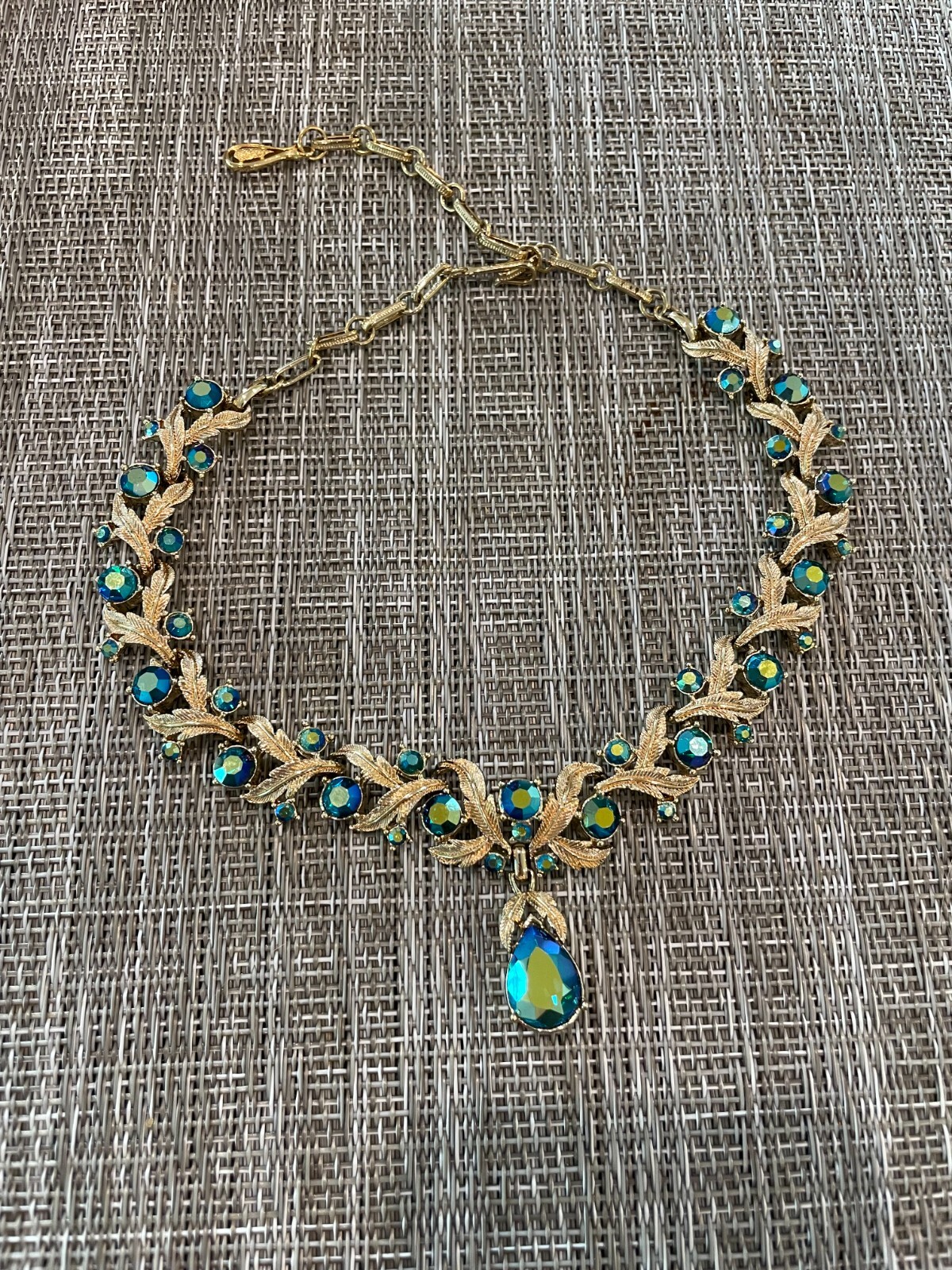 Vintage CORO signed Gold Tone Necklace With AB Peacoc… - Gem