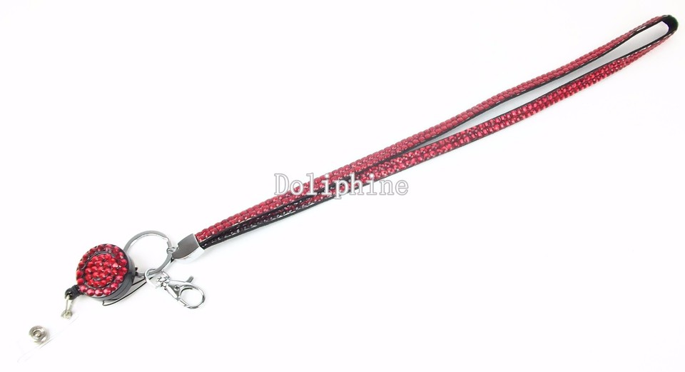 Multi Color Bling Rhinestone Lanyard with Retractable Reel for ID Badge ...
