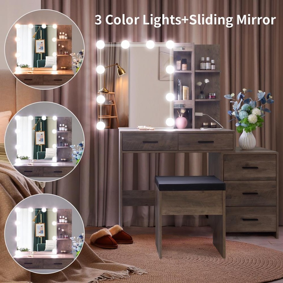 Led Lighted Vanity Set with Sliding Mirror Makeup Dressing Table ...