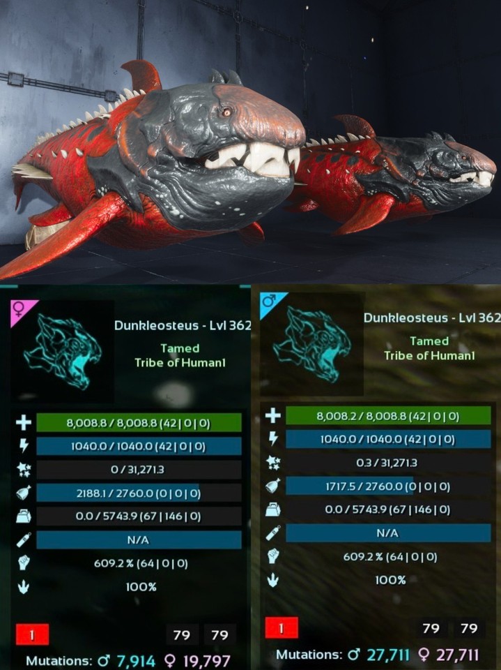 Dunkleosteus Pair, 609% Melee ARK🦕 Survival Ascended ASA PVE PC/XBOX/PS ...