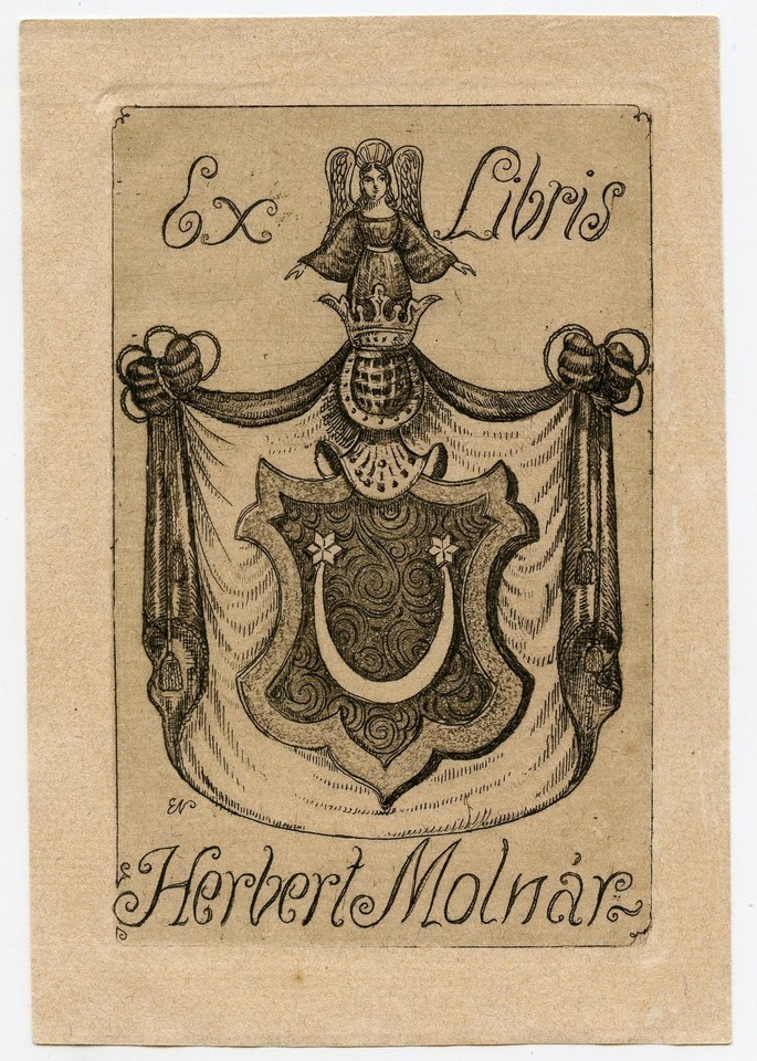 Vintage Heraldic Ex libris Bookplate made for Herbert Molnar | eBay