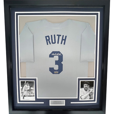 Framed Facsimile Autographed Babe Ruth 33x42 NY Grey Reprint Laser Auto ...