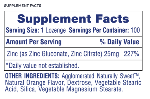 Chewable Hi Tech Zinc Lozenges 25mg - 50mg 100 Tablets Orange Flavor ...