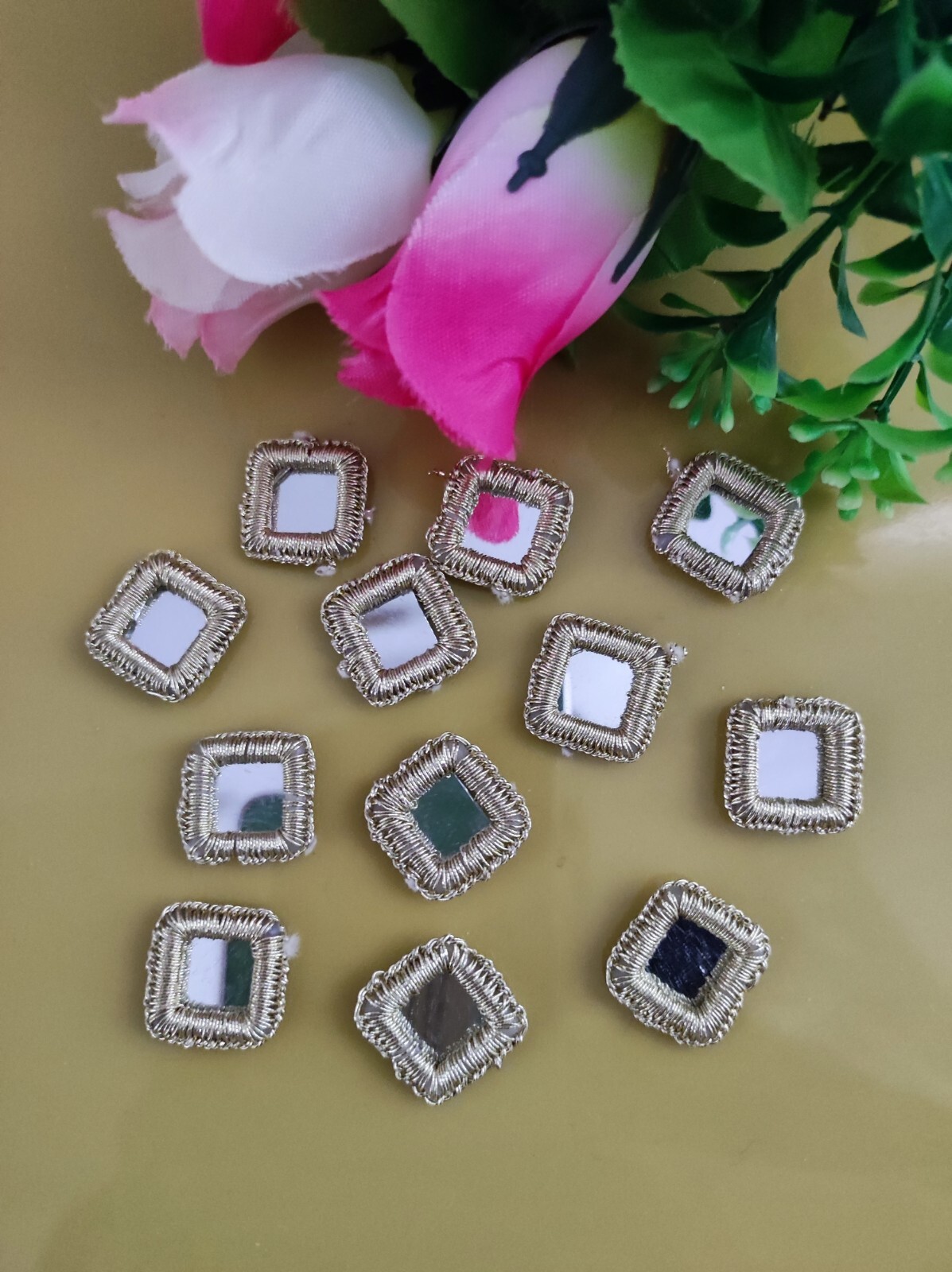 6 gold Shisha Gypsy Craft Mirror 2 Cm Glue Sew On Applique Motif Patch ...