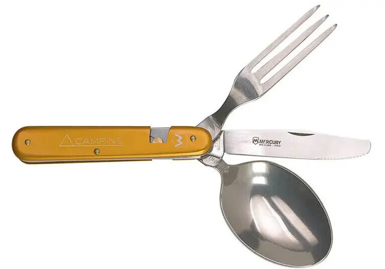 ROBERT KLAAS MERCURY CAMPING CUTLERY FOLDING KNIFE SPOON FORK / YELLOW ...