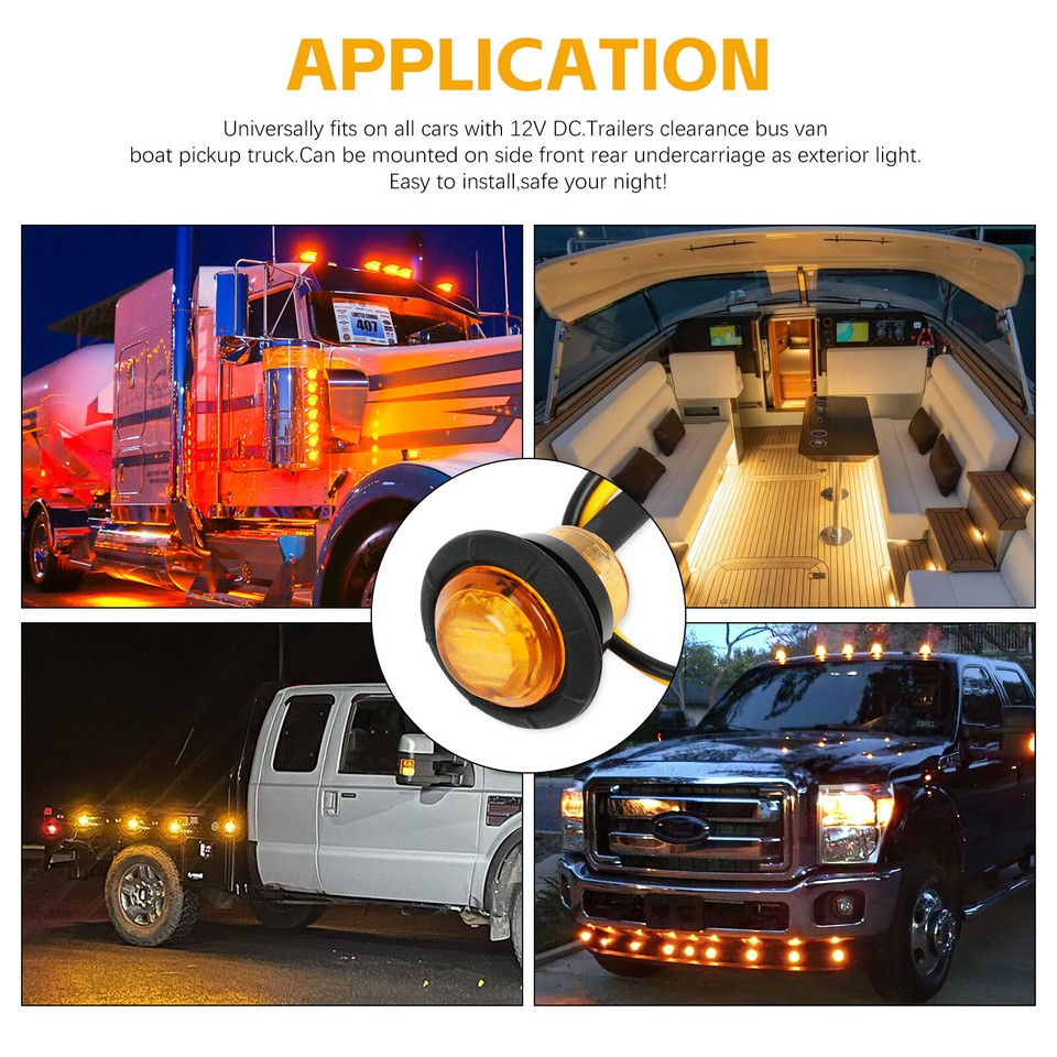 For Ram 1500 2500 3500 3/4"LED Round Bullet Side Marker Lights Chicken ...