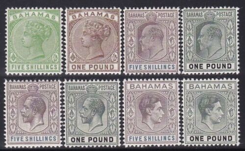 8 pieces BAHAMAS 1884-1937 High Values Gummed MNH Reproduction Stamp sv ...