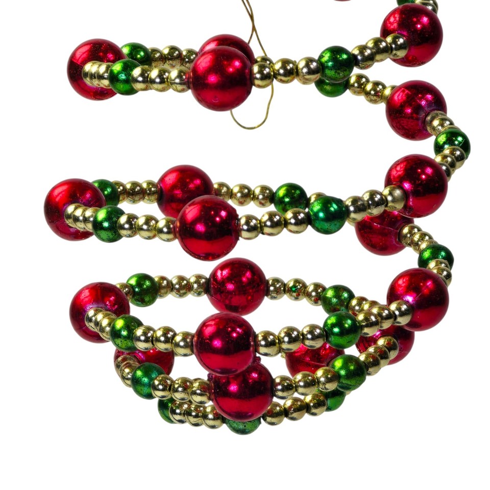 Beaded Christmas Tree Ornament Red Green Gold Spiral Swirl Wire Holiday ...