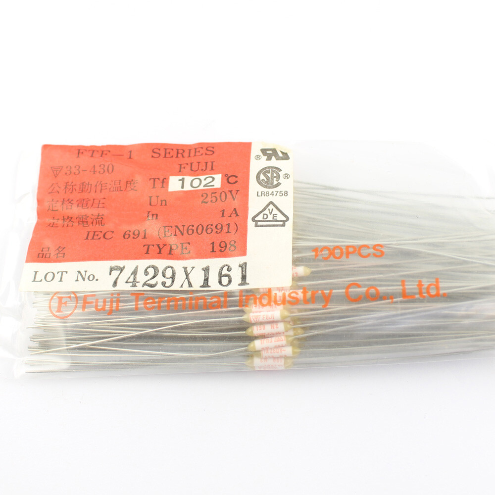 100Pcs Fuji Thermal Fuse TF 102℃ 1A 250V FTF-1 Type 198 Cutoff Axial ...