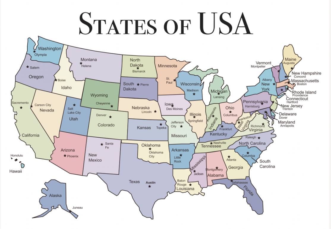 U.s.a Map With Capitals Digital Map Of All US States With Their Flags