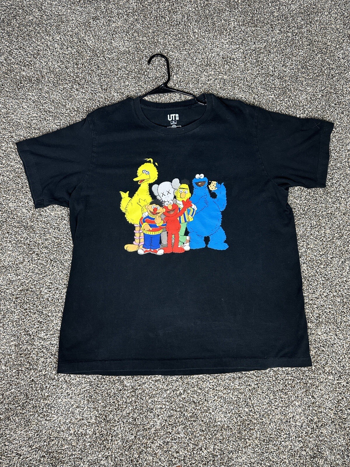 Kaws x Uniqlo Sesame Street Elmo Bert Ernie Tee Black… - Gem