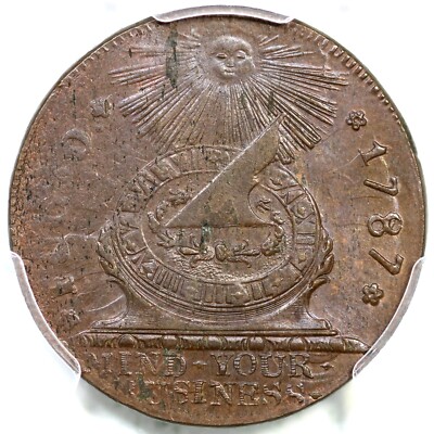 1787 N 13-X R-3 PCGS MS 62 BN Pointed Rays Fugio Cent Colonial Copper ...