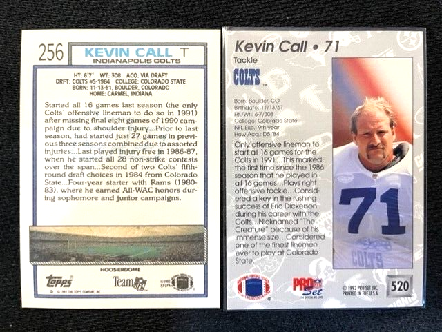 NFL - Kevin Call 1992 Topps & 1992 Pro Set Football - Colts | eBay