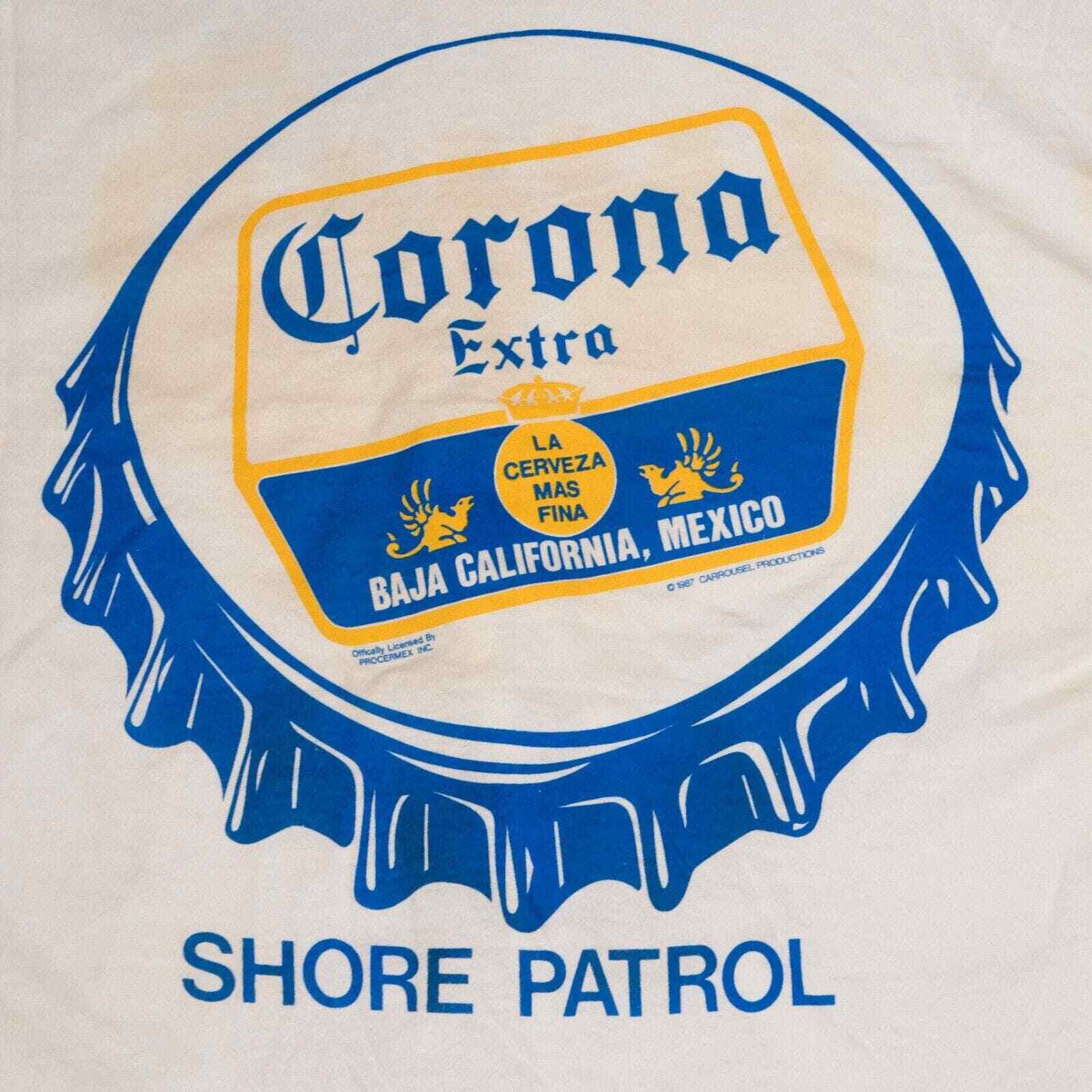 Vtg 80s Corona Extra Beer Bottle Cap Shore Patrol T-Shirt Sz L ...