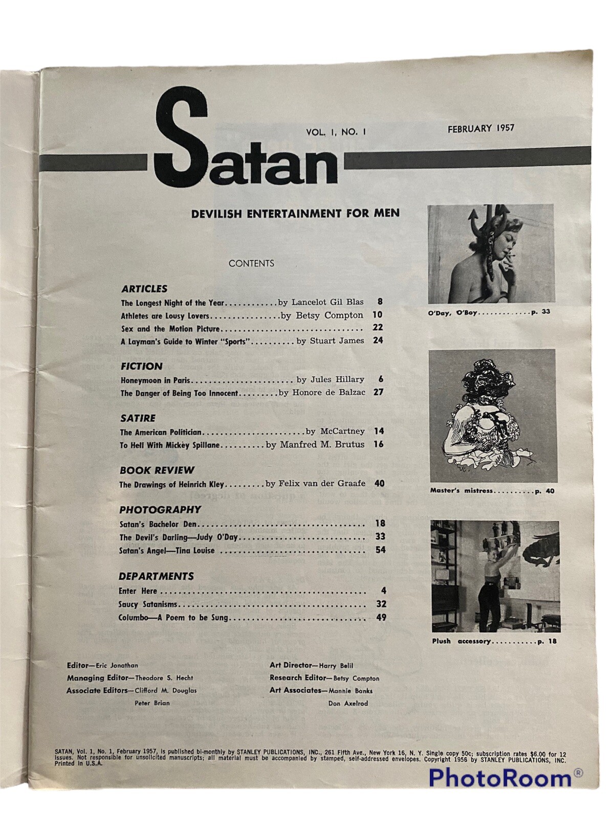 SATAN Magazine #1 1st Issue/ Judy O-Day Centerfold - 1957 - February ...