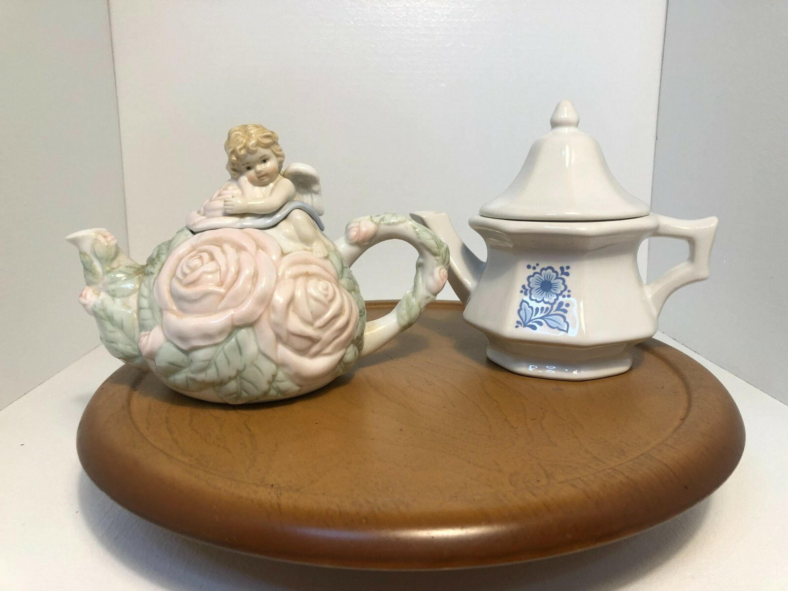 Lot of 2 Vintage AVON teapots; blonde cherub and blue flower | eBay