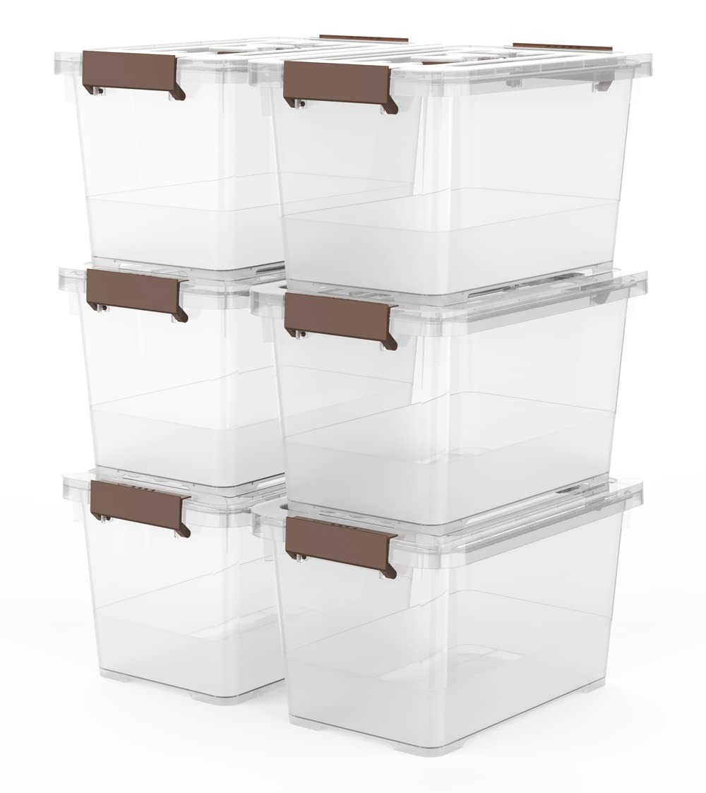 6-Pack Clear 7 Quart Storage Latch Box/Bins, Plastic Stackable Latching ...