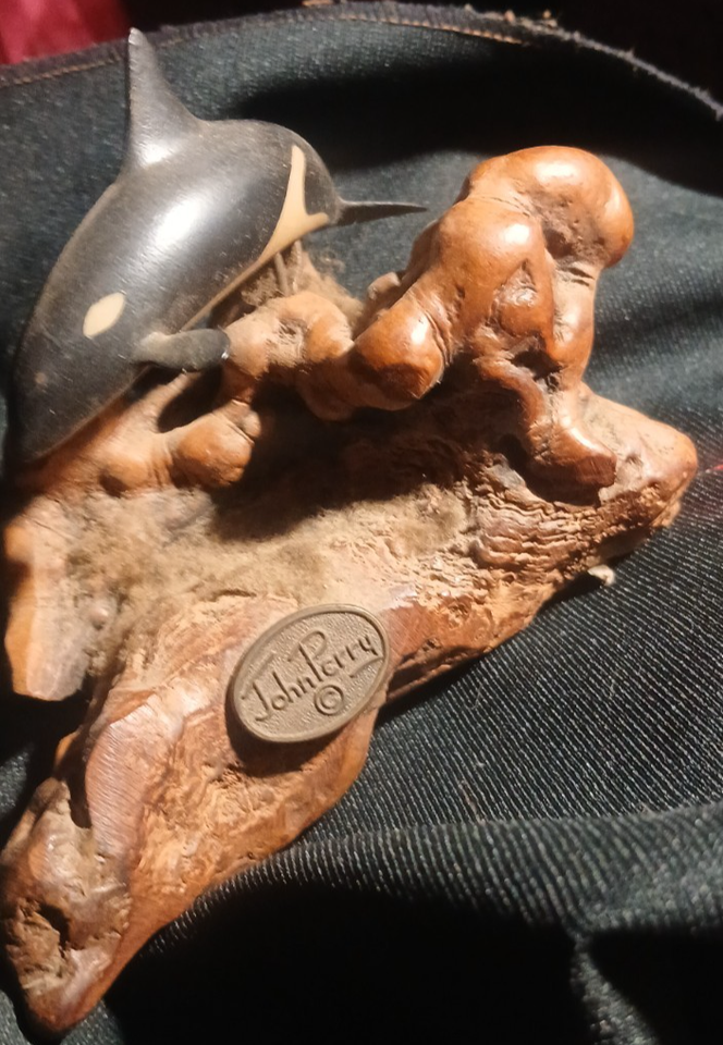 John Perry Orca Killer Whale Sculpture Figurine Statue Burl Wood ...