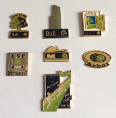 Lot 7 PIN'S BULL COMPUTER INFORMATIQUE UNIX ARBOR AT & T BSP | eBay