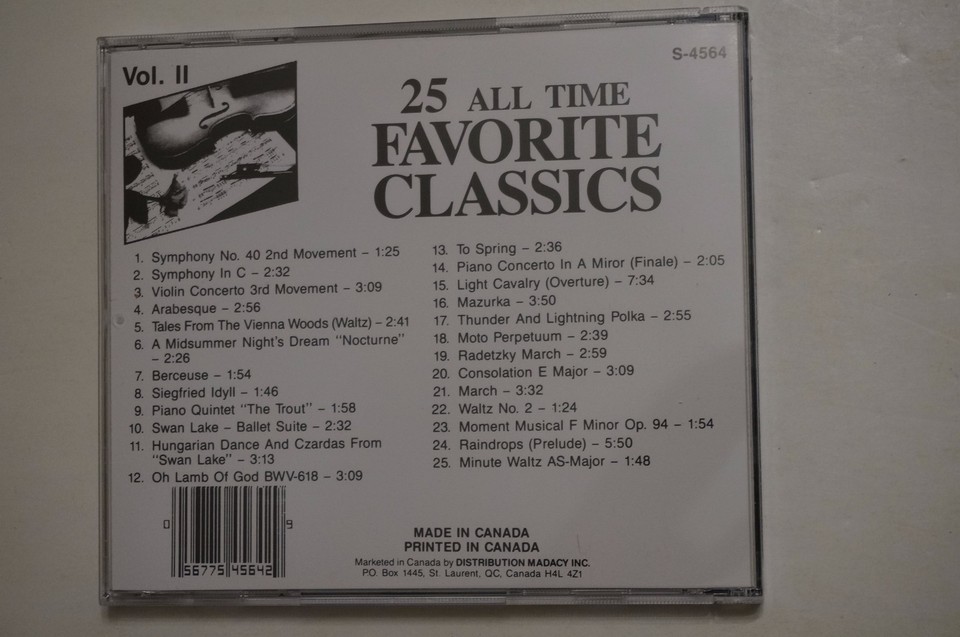 25 ALL TIME FAVORITE CLASSICS VOL. II CD MADACY S-4564 CANADA IMPORT ...