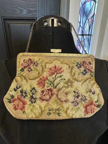 Austrian Petit Point Needlepoint Evening Bag Chain Purse 1920’s w/ Coin ...