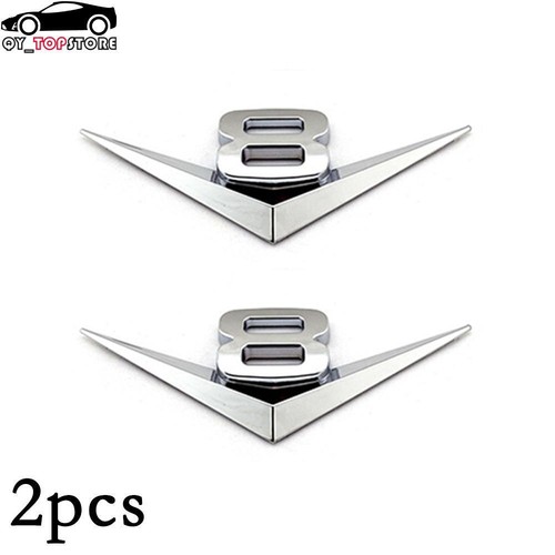 2pc Auto Car V8 Vintage Logo Chrome Rear Trunk Metal Emblems Badge ...