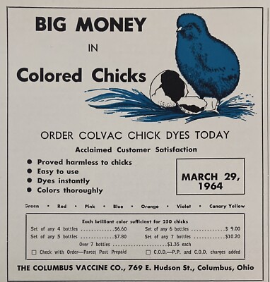 1964 AD.(XH53)~COLUMBUS VACCINE CO. OHIO. COLVAC CHICK COLOR DYES | eBay