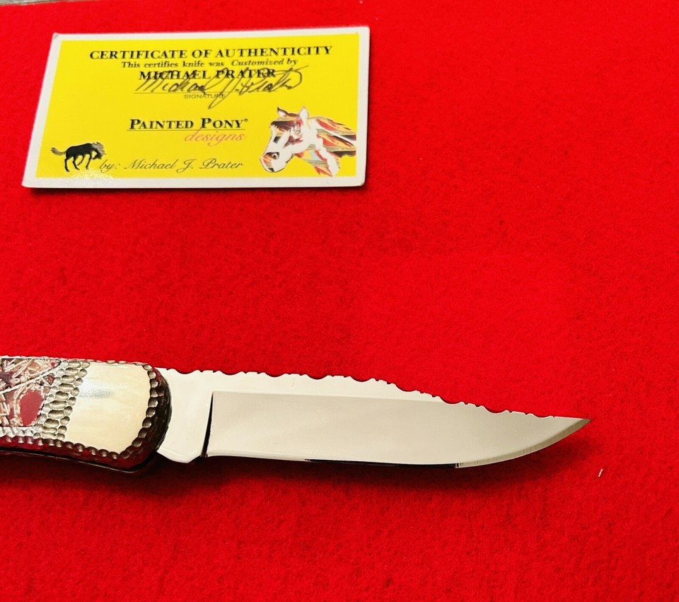 BUCK USA 110 CUSTOM MICHAEL PRATER PAINTED PONY WITH WOOD CASE AND COA ...