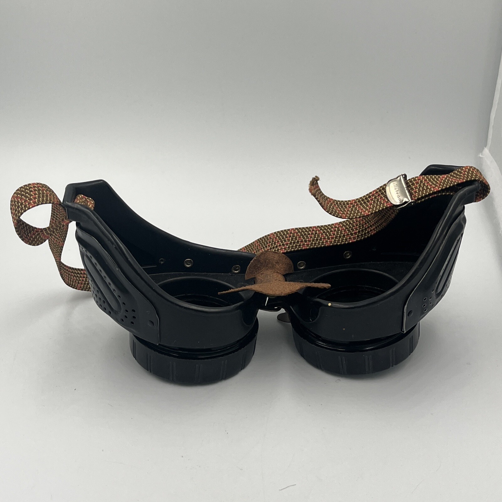 Vtg Safety Goggles Green/ Gray Triple Lens Leather No… - Gem