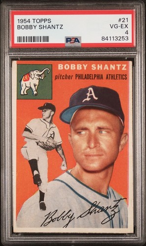1954 Topps Bobby Shantz PSA 4 VG-EX #21 Original Vintage Philadelphia ...