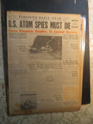 Atom Atomic History Newspaper 1952 U.S. ATOM SPIES ROSENBERGS MUST DIE ...